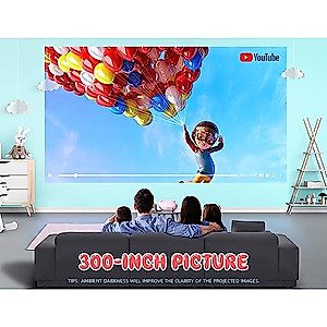 Mini Projector for Kids, Portable Movie Projector w/ 1080P Supported and 300'' Display, LED Phone Projector for Cartoons TV Movie, Party Game, Compatible with HDMI, USB, TV Stick iOS & Android