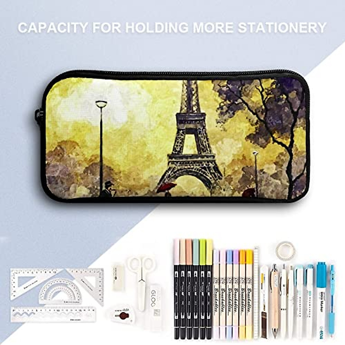 Oil Painting Paris Pencil Case Stationery Pen Pouch Portable Makeup Storage Bag Organizer Gift