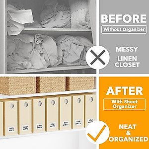 SpaceAid 8 Pack Bed Sheet Organizers and Storage, Foldable Sheet Organizer for Linen Closet, Sheets Set Folder Keeper with Window XL (Queen & King Size) Organizing Bedding Container, Beige