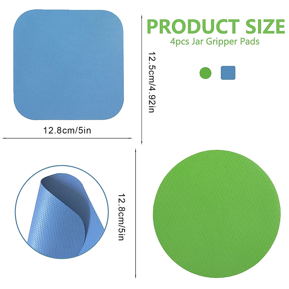4pcs Jar Opener Gripper Pad, Multifunctional Rubber Jar Opener Kitchen Coaster for Elderly Suffering from Arthritis Children Women Weak Hands(Blue, Green)