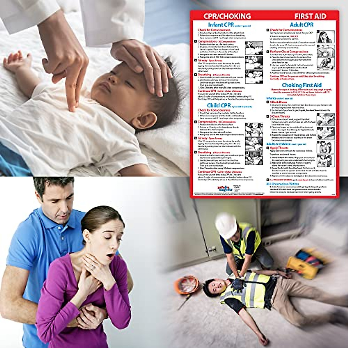 CPR, Choking First Aid Magnet - Babies, Children, Adults - Heimlich Maneuver Emergency Instructions - First Aid Quick Reference Card with Magnets, 8.5 x 11 in.