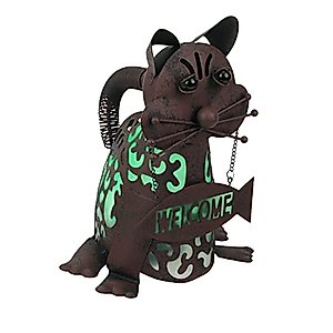 Things2Die4 Metal Cat Green LED Solar Garden Statue Accent Light Patio Decor Sculpture Art, 71723-CAT, 11.25 Inch