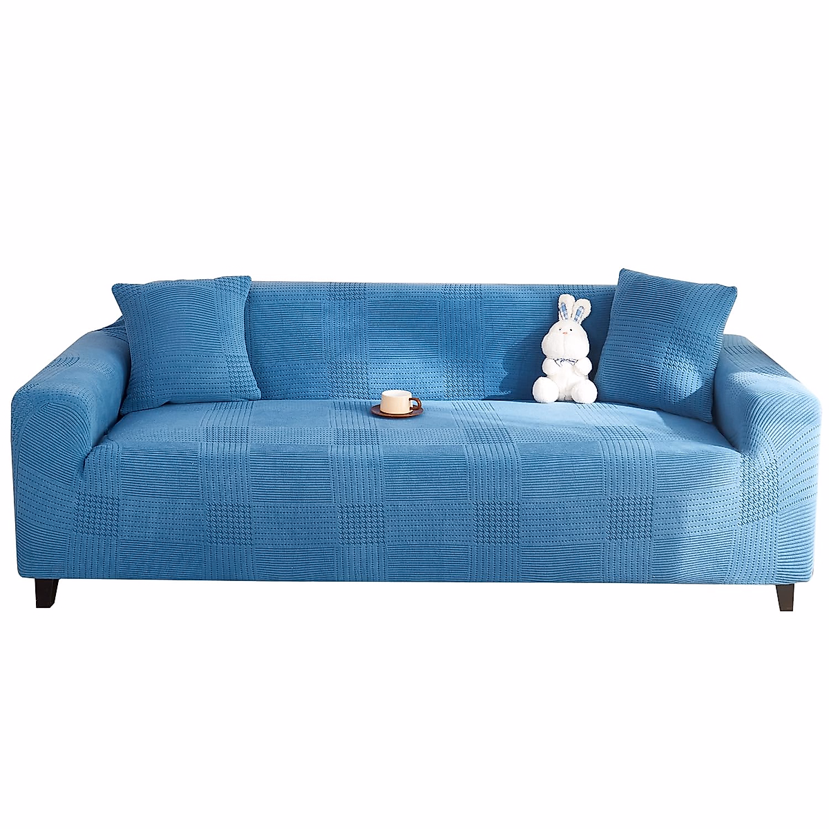 TongBF Stretch Fabric Sofa Cover Corner Cover for 1/2/3/4 Seater, Chair, Recliner, Sectional Sofa with Pillowcase As A Gift (Jacquard-Blue, 4 Seater)