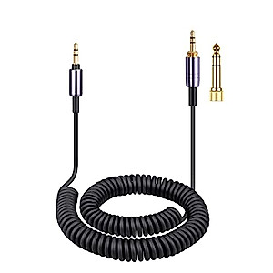 weishan WH-1000XM5 Cable Coiled Aux Cord Replacement for Sony WH-CH720N, WH-CH710N, MDR-950BT, 1AM2, 7520 Noise Canceling Headphones, 3.5mm(1/8") Extension Wire with 6.35mm(1/4") Adapter, 14ft