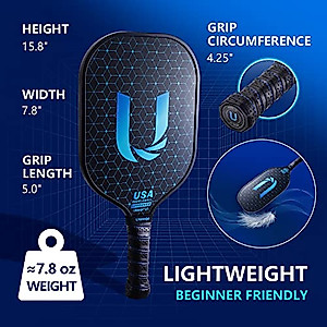 Uteeqe Pickleball Paddles Set of 2 - Graphite Surface with High Grit & Spin, USAPA Approved Pickleball Set Pickle Ball Raquette Lightweight Polymer Honeycomb Non-Slip Grip w/ 4 Outdoor Balls & Bag