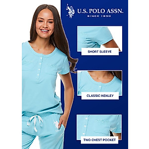 U.S. Polo Assn. Womens Pajama Set with Pockets - Short Sleeve Shirt and Pajama Pants Pj Set Mint Heather Medium