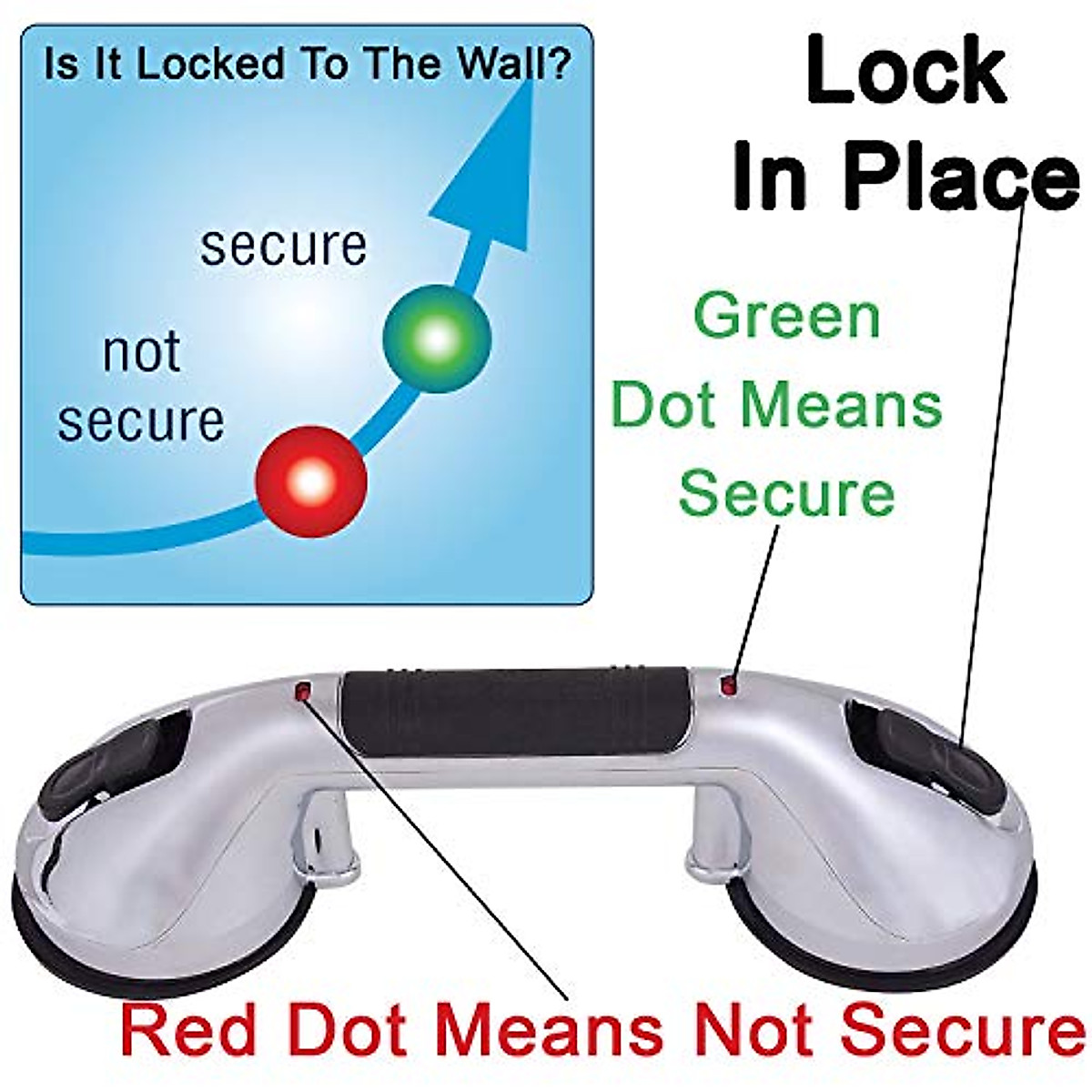 Carex Ultra Grip Shower Grab Bar - Shower Handle and Bathroom Bar - 12 Inch Safety Bar With Dual Locking Suction Cups For Bathtubs and Showers, Chrome