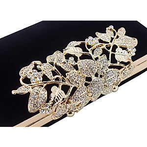 MagicLove Womens Evening Bag with Rhinestone Crystal Flower Closure Velvet Clutch Purse for Wedding Party Black
