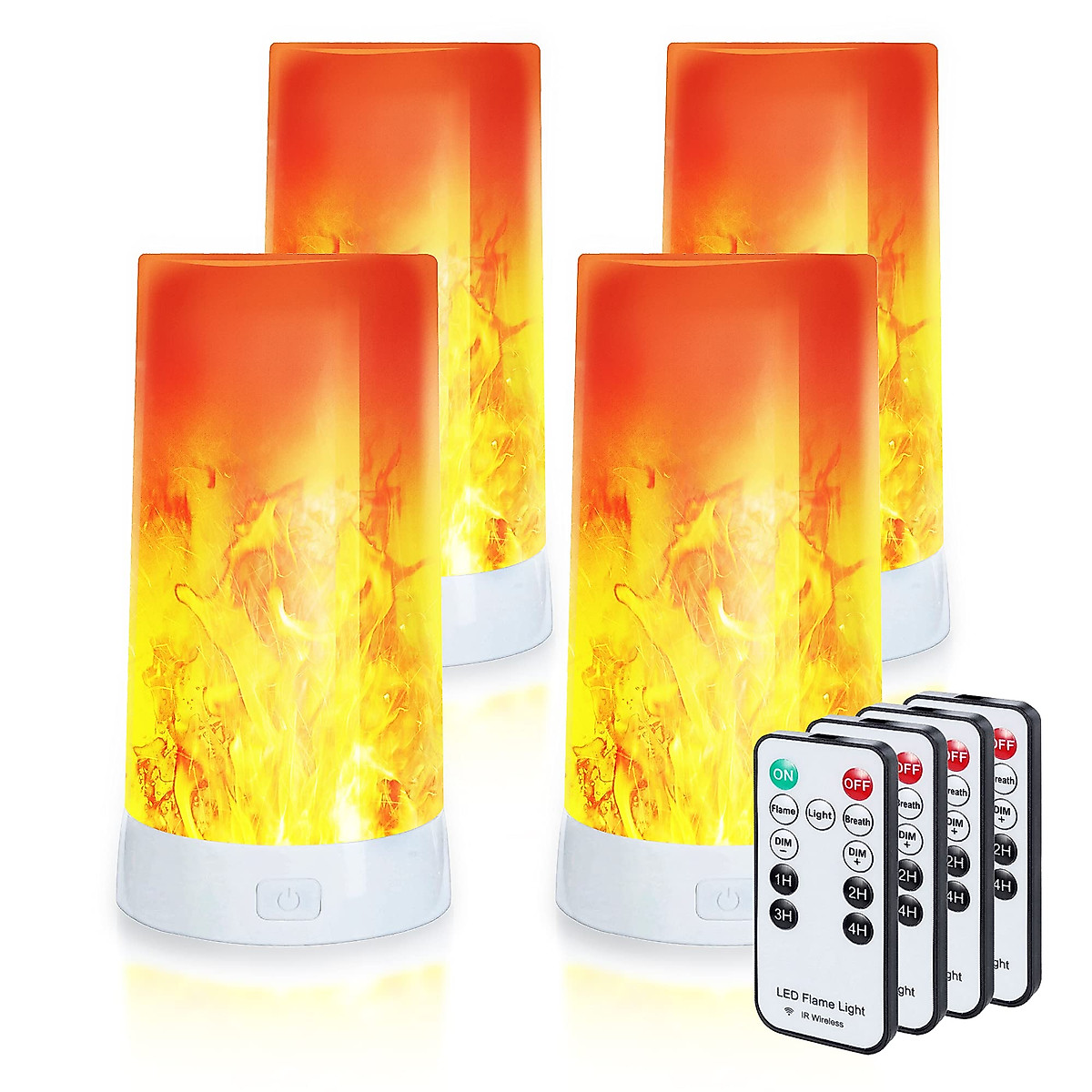 Kitmose 4X LED Flame Effect Light , USB Rechargeable 4 Modes Flickering Flame Candle Lantern with Remote Timer Gravity Sensing Effect Magnetic Base Waterproof Dimmable Outdoor Hanging Lamps Camping