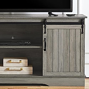 Yaheetech Farmhouse TV Stand wih Storage, 58" Entertainment Center with Sliding Barn Door, Wooden Media TV Console with Height Adjustable Shelves for Living Room, Grey Wash