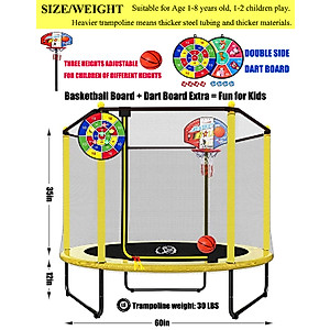 LANGXUN 60" Trampoline for Kids, 5ft Mini Toddler Indoor & Outdoor Trampoline with Net, Basketball Hoop & Dart Board, Birthday Gifts for Boys & Girls, Baby Toddler Christmas Toys, Age 1-8 Years