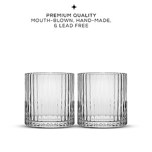 JoyJolt Fluted Whiskey Glasses – ELLE 10oz Short Drinking Glasses. 2 Ribbed Scotch Glasses. Gin and Tonic Glasses, Cocktail Glasses, Juice Tumblers & Water Glasses. Vintage Style Drinking Glasses