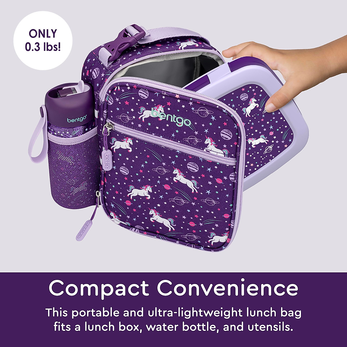 Bentgo Kids Insulated Lunch Tote - Water-Resistant, Reusable, Lightweight & Durable Lunch Bag with Water Bottle Holder & Mesh Pocket, Fits Lunch Box & Water Bottle - Ideal for Ages 3+ (Unicorn)
