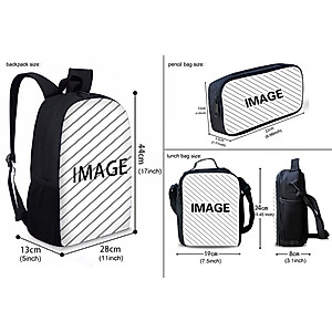 UNICEU Fire Water Softball Print Kids Customized School Bag Set 3 in 1 with Lunch Bag, Pencil Case, Add Kids Name Personalized Backpack