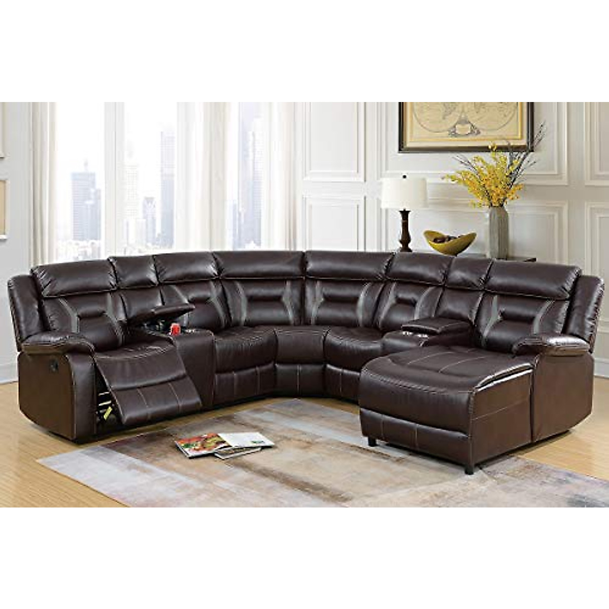 Hollywood Decor Cerignola Motion Reclining Sectional Upholstered in Brown Gel Leatherette
