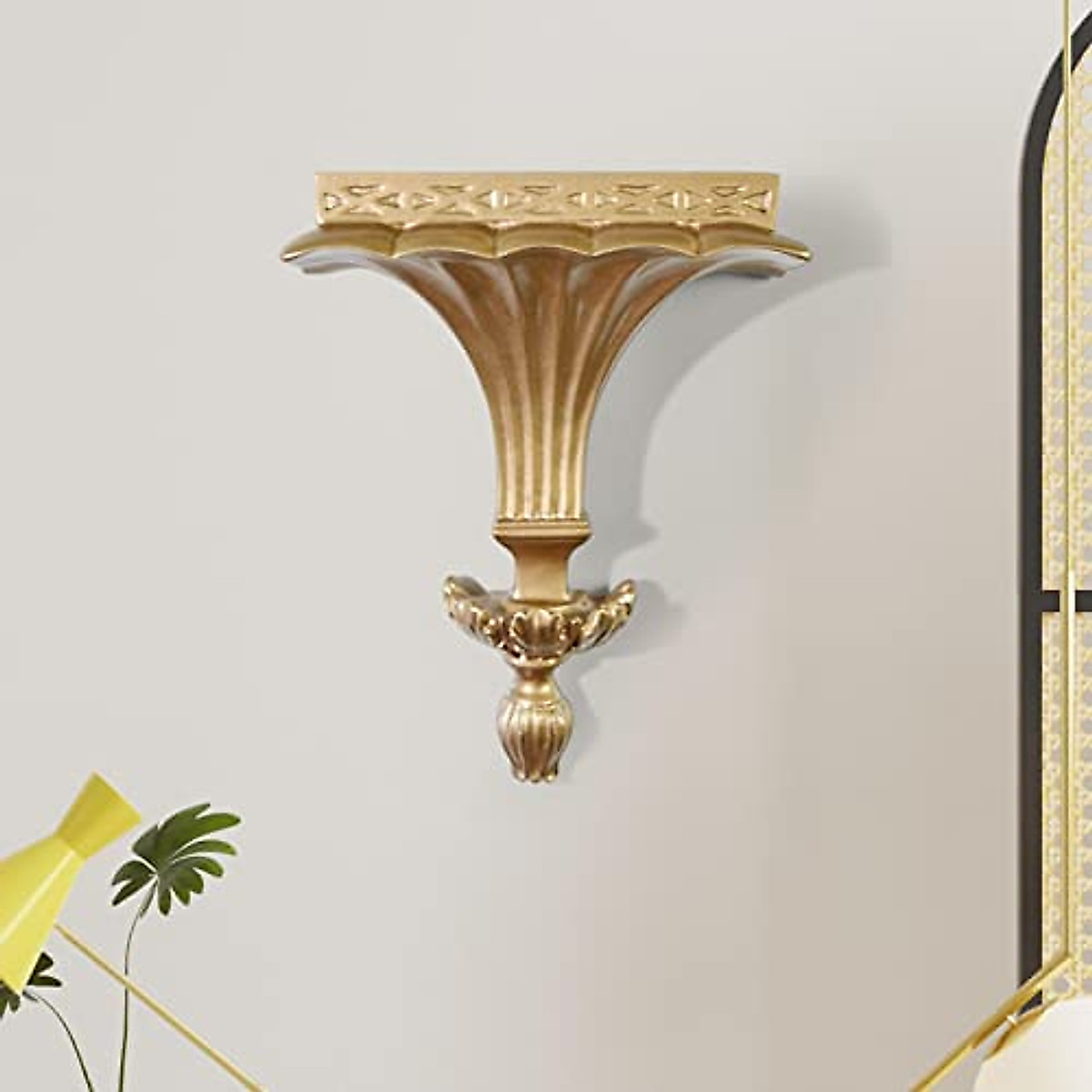 Gralara Wall Mounted Floating Shelves, Flower Pot Stand, Wall Organizer Shelf for Living Room Decoration, Aureate