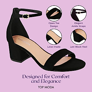 TOP Moda Darcie-1 Ankle Strap Dressy High Heel Sandal, Non-slip Sole, For Wedding, Party, Prom, Evening Wear, or Any Occasion, Sleek Style Block Heel Sandals, Black Nubuck, 6.5