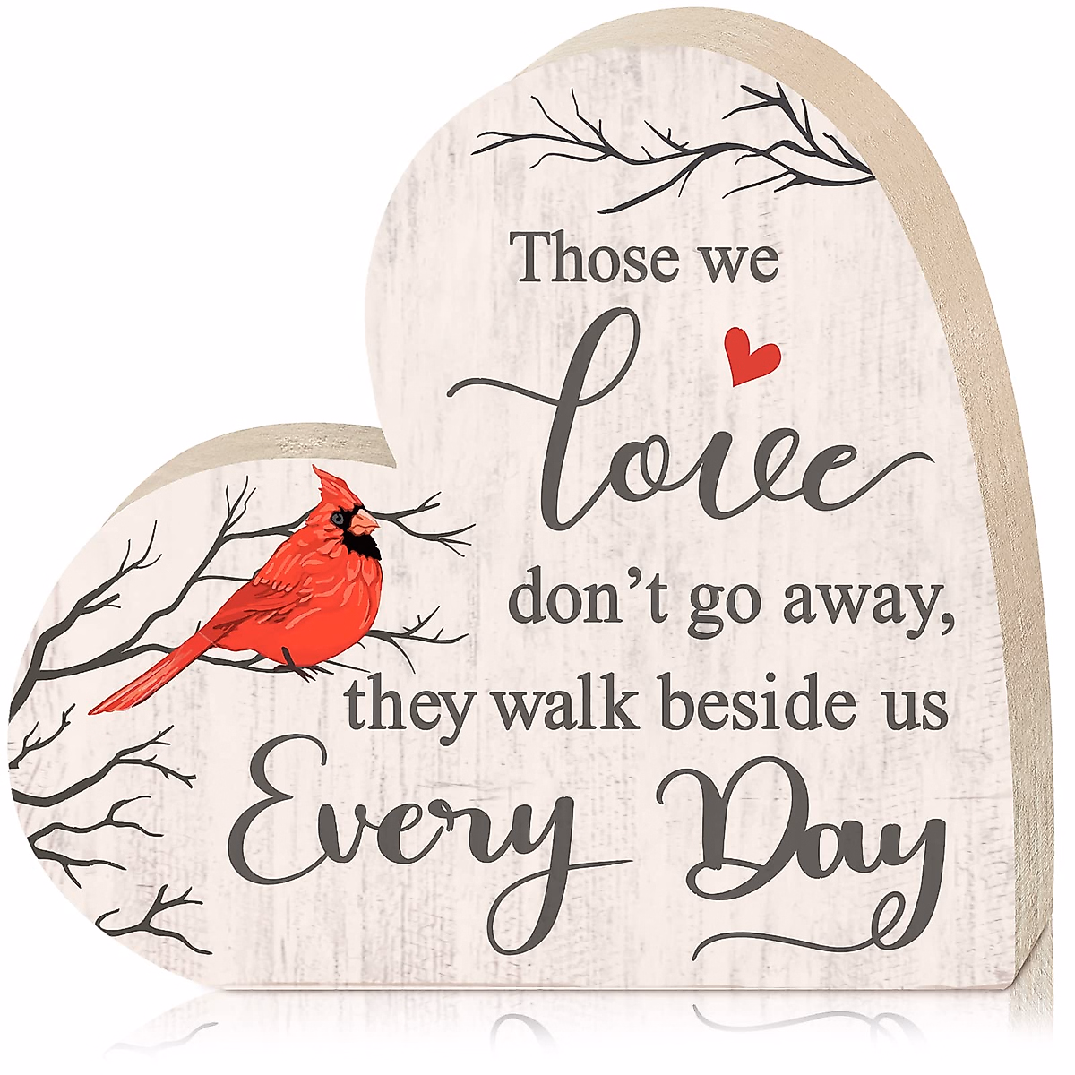 Sympathy Gift Memorial Heart Present for Loss of Loved One Wooden Remembrance Bereavement Gift Condolence Sign Loss of Father Mother Son Brother Decor 6.3 x 6 x 0.7 Inches (Cardinal Style)
