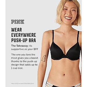 Victoria's Secret Pink Wear Everywhere Push Up Bra, Padded, Smoothing, Bras for Women, Black (40C)