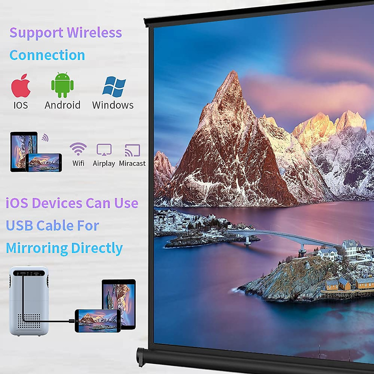 [$125 Big Sale]Native 1080P 7000LM Outdoor Movie Projector, Wireless Home Theater Projector with WiFi and Bluetooth, Indoor LED Video Projector Airplay Mirroring/HDMI/USB for Smart Phone DVD TV Stick