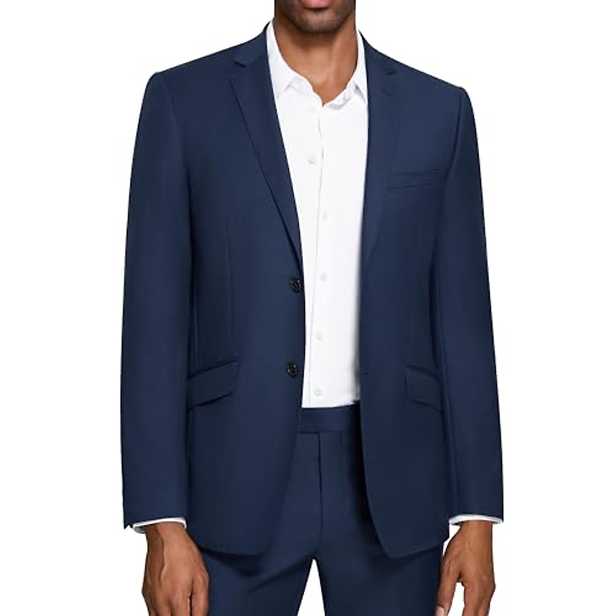 CHAMA Men's 100% Wool 2 Piece Suit Set, Classic Fit Two Button Suit Jacket Blazer & Pants Set Suit - Many Colors Navy…