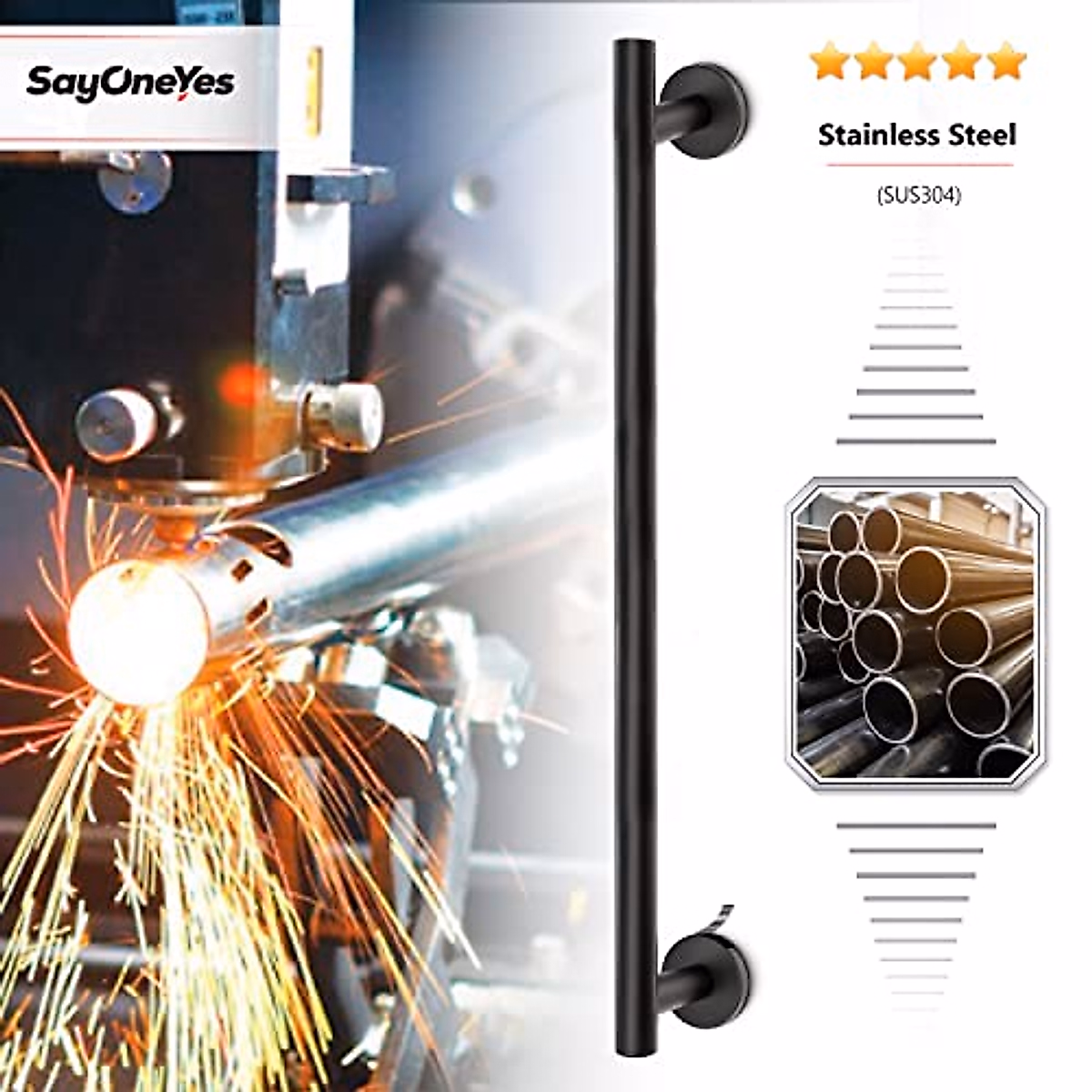 SAYONEYES 24 Inch Matte Black Towel Bar – Premium Grade SUS304 Stainless Steel Towel Holder Wall Mounted – Single Layer Black Towel Racks for Bathroom, Kitchen, Bedroom