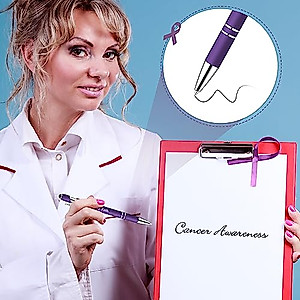 Tenceur 50 Pcs Breast Cancer Awareness Pink Ribbon Ballpoint Pen with Stylus Tip Black Ink Pens Touch Screens Breast Cancer Gifts for Women Girls Charity Social Event Office Supplies (Purple)