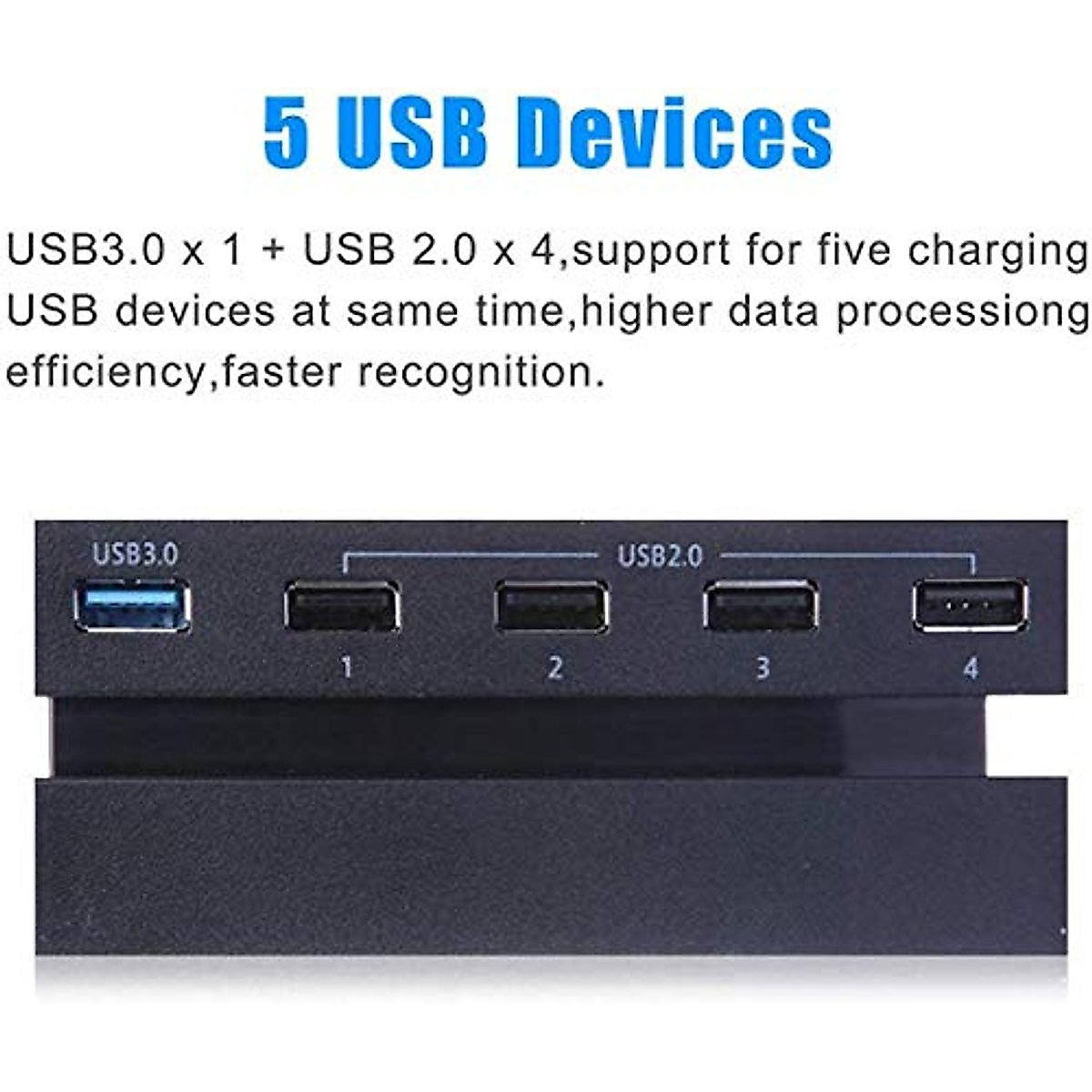 EEEKit 5 Port Hub for PS4, USB 3.0/2.0 High-Speed Expansion Hub Charger Controller Adapter Connector Compatible with Playstation 4 PS4 Gaming Console, Not for PS4 Slim, PS4 PRO