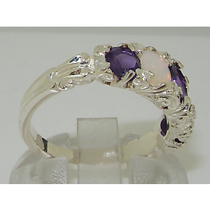 LetsBuyGold 925 Sterling Silver Real Genuine Amethyst and Opal Womens Band Ring - Size 11