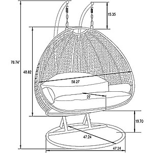 ISLAND GALE® Elegant Design Double SEAT Wicker Swing Chair DIY Suit Your OWN Hanging Convenience. (Latte/Cream) Base and Poles are Not Included.