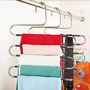 HuaQi S Shape Clothes Trousers Hangers Non Slip Closet Storage Organizer Multi Space Saving Hanger for Pants Jeans Belt Tie Scarf Legging (3-Pieces)