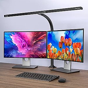 Quntis LED Desk Lamp, Eye-Care Architect Clamp Desk Lights for Home Office, 31.5'' Wide Bright Office Lighting with Auto-Dimming, Dimmable Table Light, 2H Timer Task Lamp for Workbench Monitor Drawing