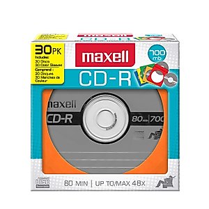 Maxell CDR 30 Pack, 700MB with 80 Minutes of Recording Time, 648451