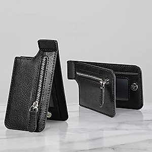 POEGZOMI Adhesive Stick On Wallet for Smartphones Leather Phone Card Holder for Women,Men (Black)