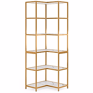 Tribesigns 6-Shelf Corner Bookshelf, 70.9" Tall L-Shaped Corner Bookcase Large Etagere Book Shelving Unit Corner Shelves Stand Storage Display Rack with Metal Frame for Living Room Office, White Gold
