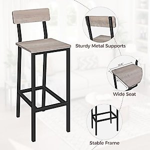 MAHANCRIS Bar Chairs, 25.6" Tall Counter Bar Stools, Set of 2 Bar Stools with Backrest, Kitchen Bar Stools with Footrest, for Dining Room, Bar, Easy Assembly, Greige BAHG03101