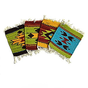 Woven Wool Coaster Teotitlan Oaxca Mexico Set 4 Assorted Colors and Patterns