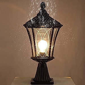 MODEBHD European Vintage Glass Lantern Pillar Column Light External Rainproof Aluminum Landscape Waterproof Retro Column Lamp Outdoor Table Lamp Lawn Garden Fence Lights Street Post Light