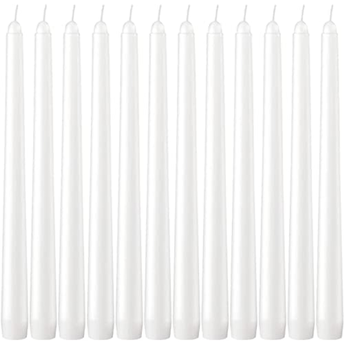 White Dinner Candles - 12 Pack Unscented 10 Inch Straight Taper Candle Set - 7.5 Hour Burn Time- Smokeless and Dripless Household, Spa, Wedding, and Party Candlesticks