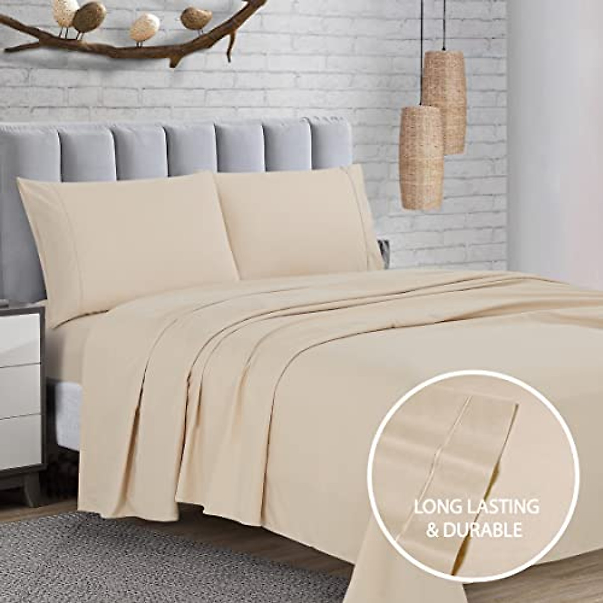 Cathay Home Single Flat Sheet, King (102" x 105"), Cream