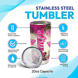 Hyturtle Personalized Breast Cancer Awareness Gifts For Women - Custom Name Stainless Steel Tumbler Coffee 20 oz With Lid - Breast Cancer Survivor Gifts For Friend, Mom On Awareness Month, Christmas