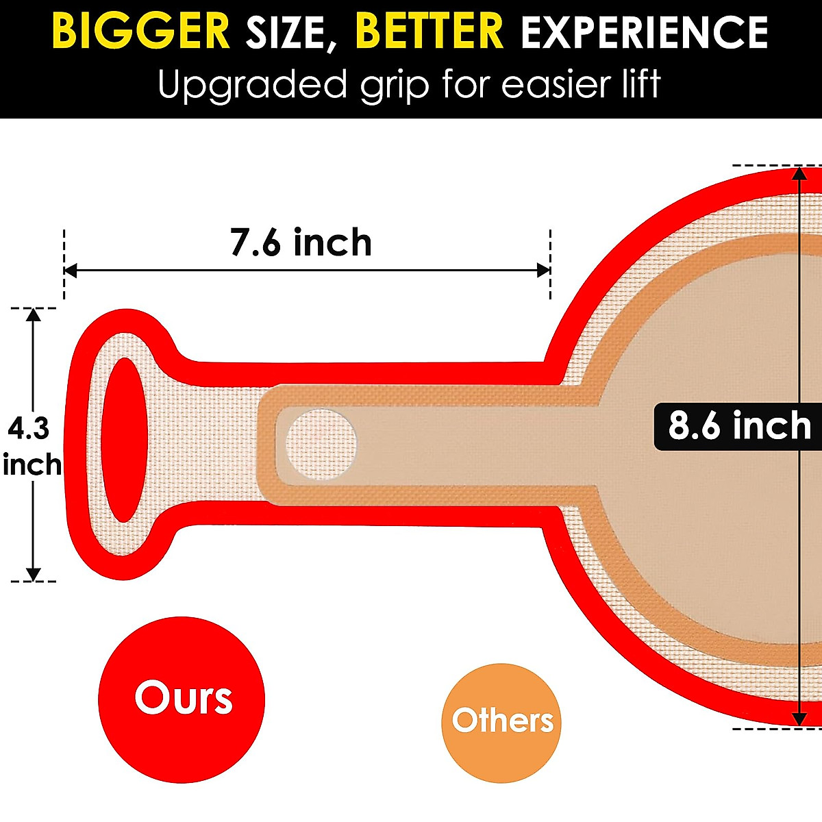 Upgraded Silicone Bread Sling Dutch Oven Liners Sourdough Baking Supplies Reusable Non-Stick Bread Mat Cast Iron Sheet Extra Long Handles Larger Size 8.6 Inch Diameter (Red, 2)