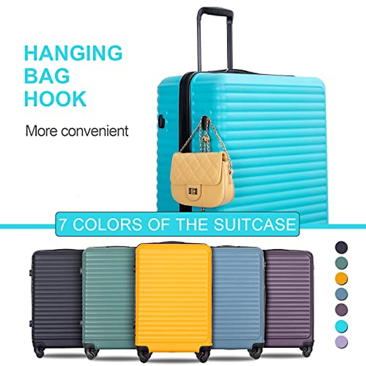 Tripcomp Luggage Sets Hardshell Travel Durable Suitcase Sets with Spinner Wheels TSA Lock, Carry-on,Luggage 3piece Set (20inch/24inch/28inch) (Turquoise)
