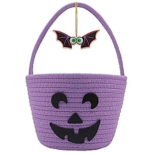 ZWHTB Halloween Basket for Kids, Trick or Treat Basket, Cute Pumpkin Candy Bucket, Boo Spooky Small Baskets, Jack O Lantern Bags for Girls/Boys Gift Baskets Empty