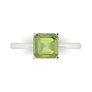 Clara Pucci 2.0 ct Asscher Cut Solitaire Natural Peridot Engagement Wedding Bridal Promise Anniversary Ring 18K White Gold Size 10.75