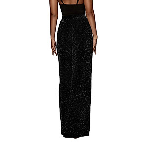 GUOLEZEEV Women Sparkle Party Pants Wide Leg Casual Loose Fit Long Palazzo Pant Black XL