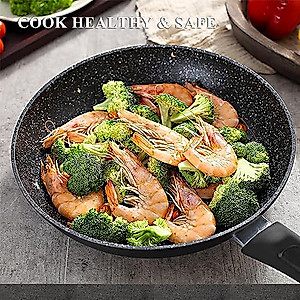 Nonstick Frying Pan Skillet,8 Inch Non Stick Granite Fry Pan Egg Pan Omelet Pans,Stone Cookware Chef's Pan with Heat-Resistant Handle,100% APEO&PFOA Free,Induction Compatible