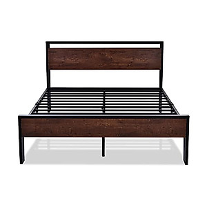 SHA CERLIN 14 Inch Queen Size Metal Platform Bed Frame with Wooden Headboard and Footboard, Mattress Foundation, No Box Spring Needed, Large Under Bed Storage, Non-Slip Without Noise, Mahogany