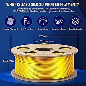 Silk Black PLA 3D Printer Filament 1.75mm, JAYO Silk PLA 0.65kg Spool 3D Printing Material, Silky Shiny Surface, Neatly Wound Filament, Fits for Most FDM 3D Printers, Black 650g