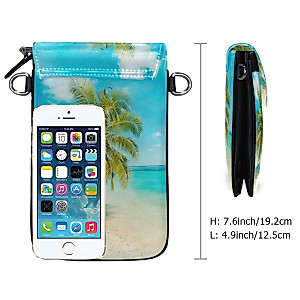 ZZKKO Tropical Palm Tree Beach Theme Mini Crossbody Shoulder Bags Cellphone Purse Wallet Pouch Handbag Leather for Women Casual Daily Traveling Hiking Camping Use